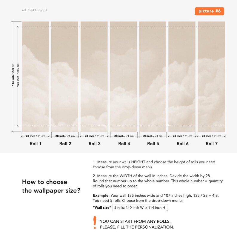 Neutral Cloud Nursery Wallpaper, Removable Beige Wall Mural for Baby ...