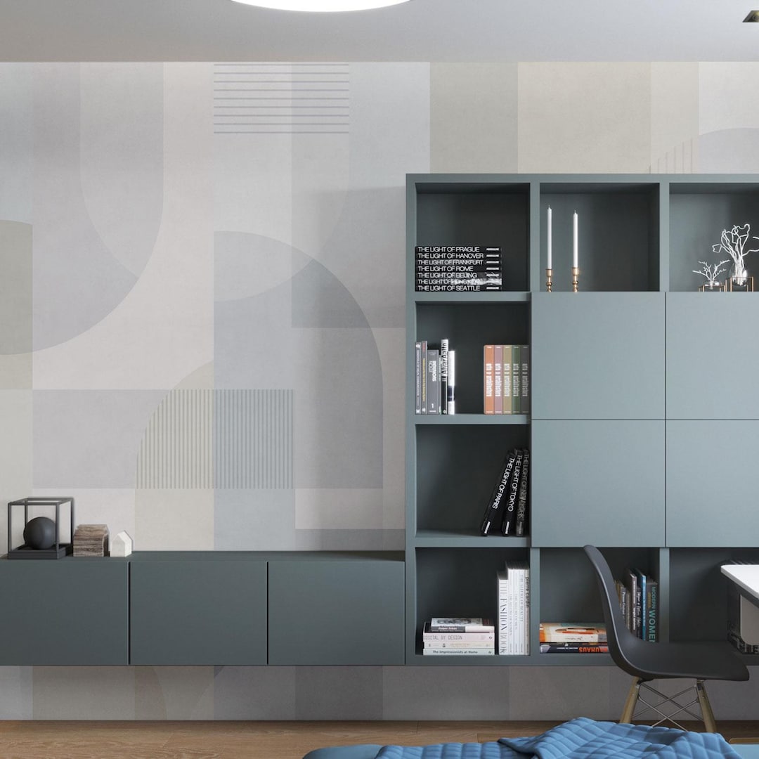 Gender Neutral Wallpaper for Teens – Soft Geometric Wall Mural in Gray ...