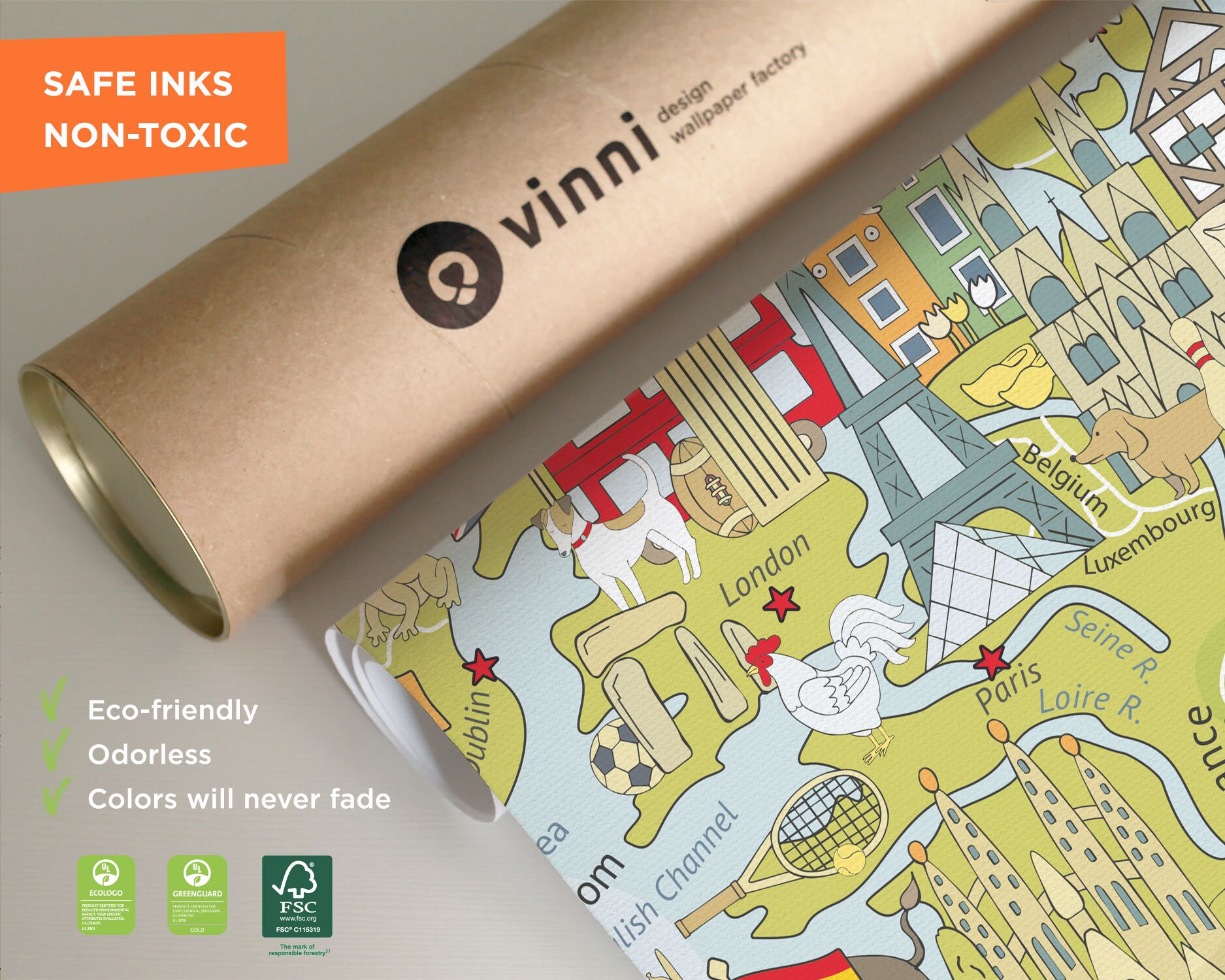 Giant World Map Temporarily Mural, Kids World Map Wallpaper With ...