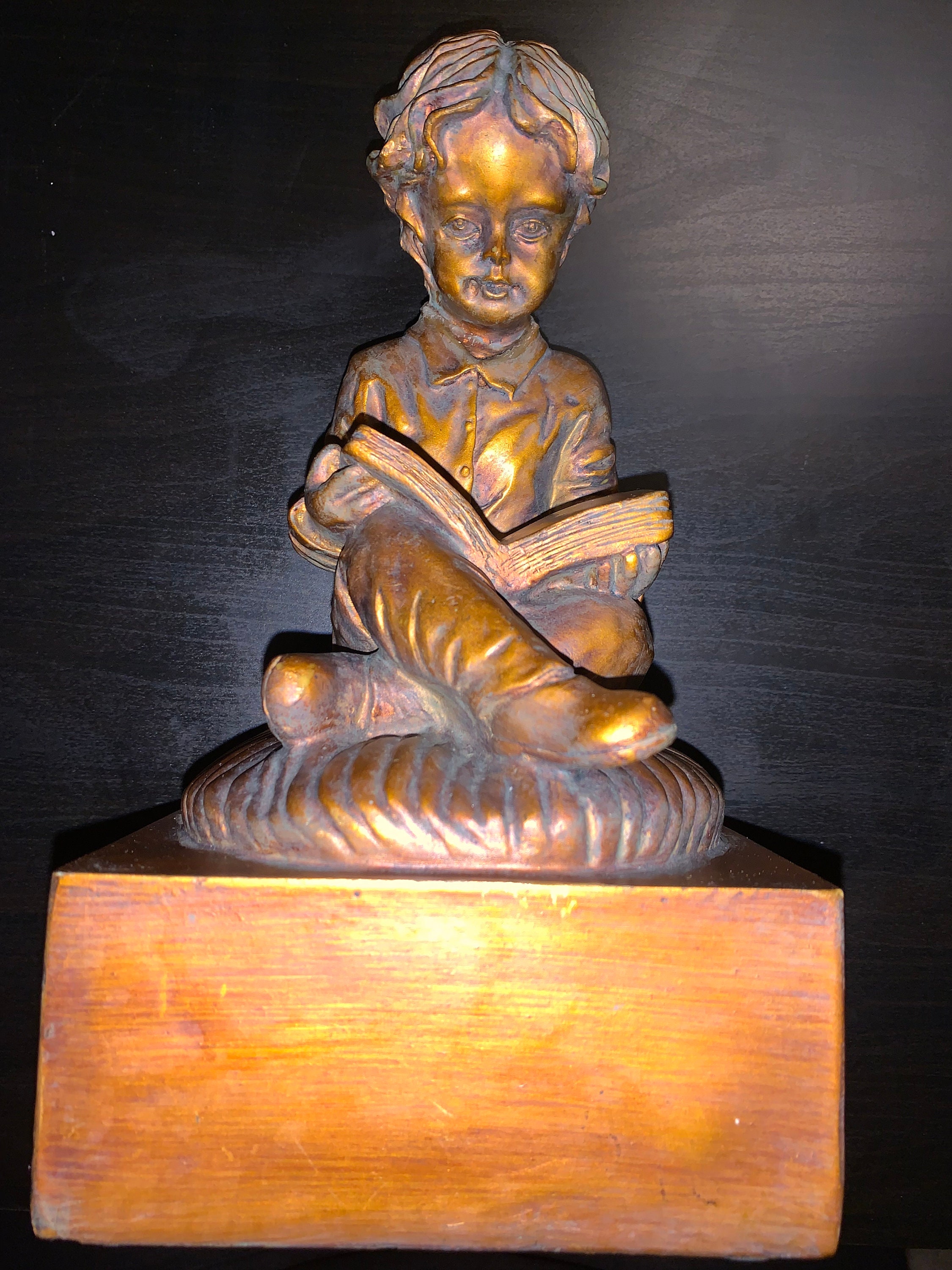 Bookend, Vintage 70's, Gold Resin Bookend With Wood Base, 3lb, Vintage ...