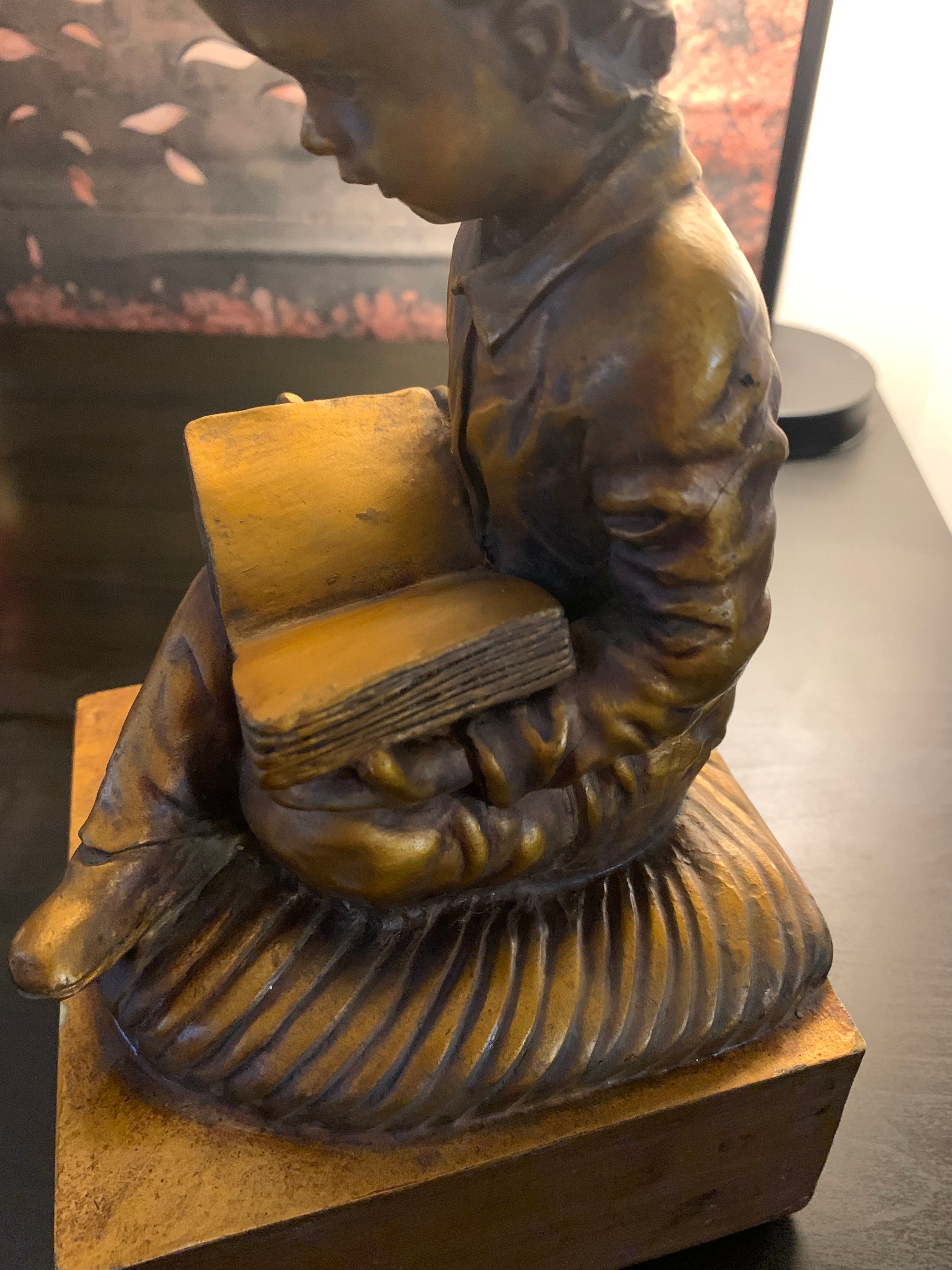 Bookend, Vintage 70's, Gold Resin Bookend With Wood Base, 3lb, Vintage ...