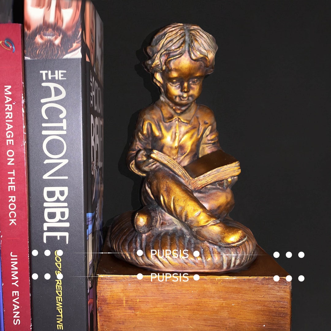 Bookend, Vintage 70's, Gold Resin Bookend With Wood Base, 3lb, Vintage ...