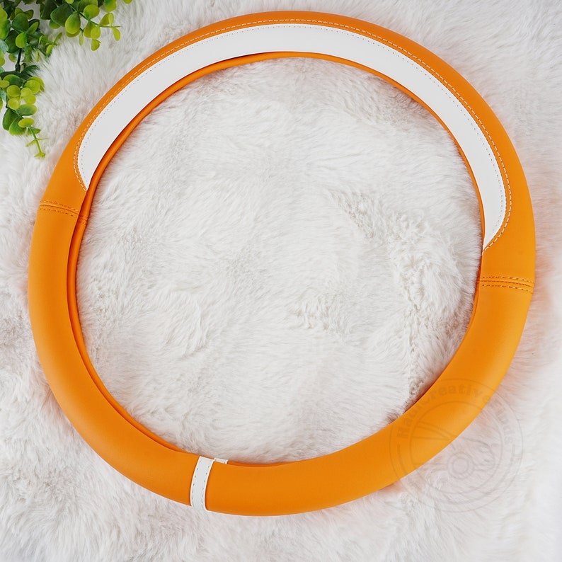 Minimalist Orange White Steering Wheel Cover, Leather Car Accessories ...