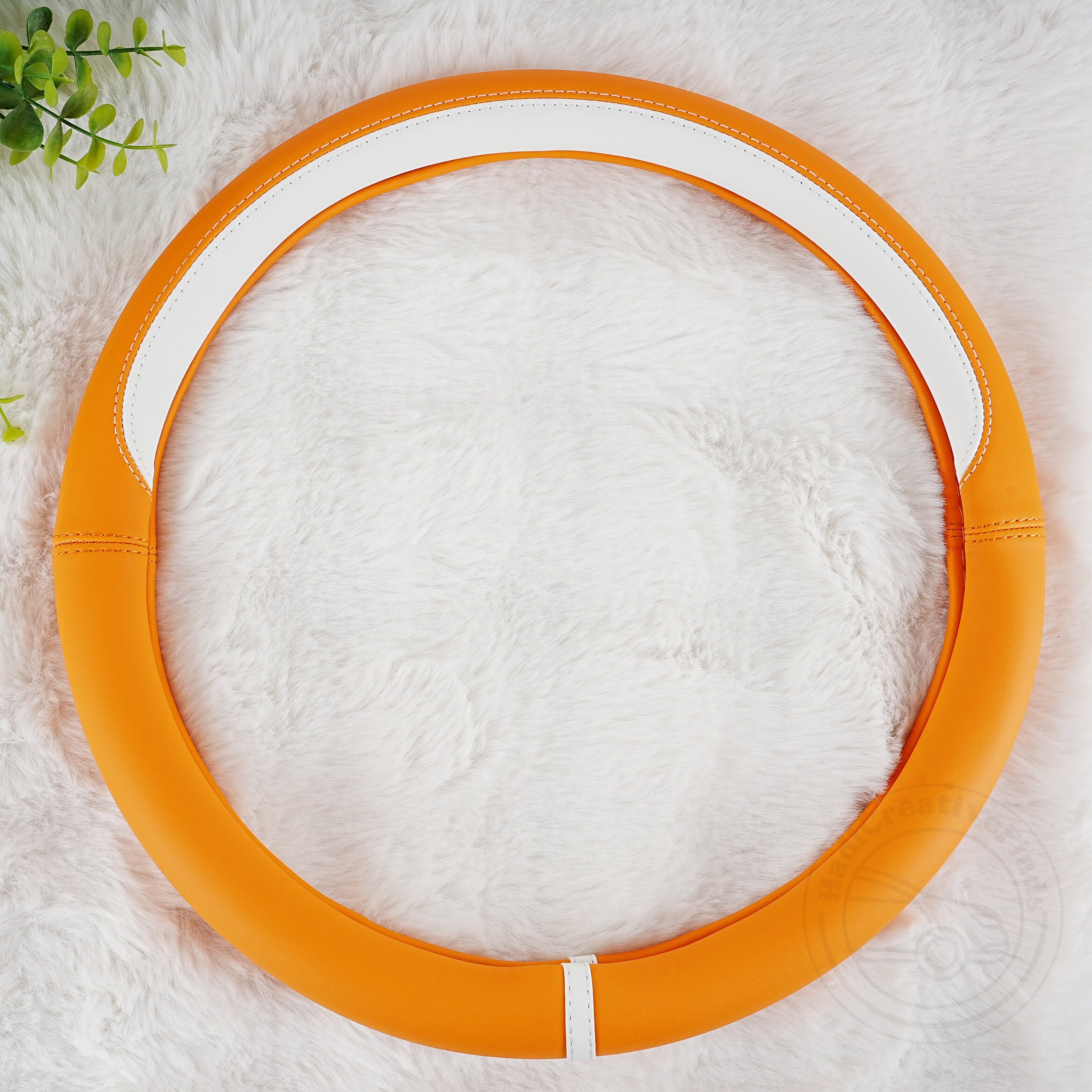 Minimalist Orange White Steering Wheel Cover, Leather Car Accessories ...