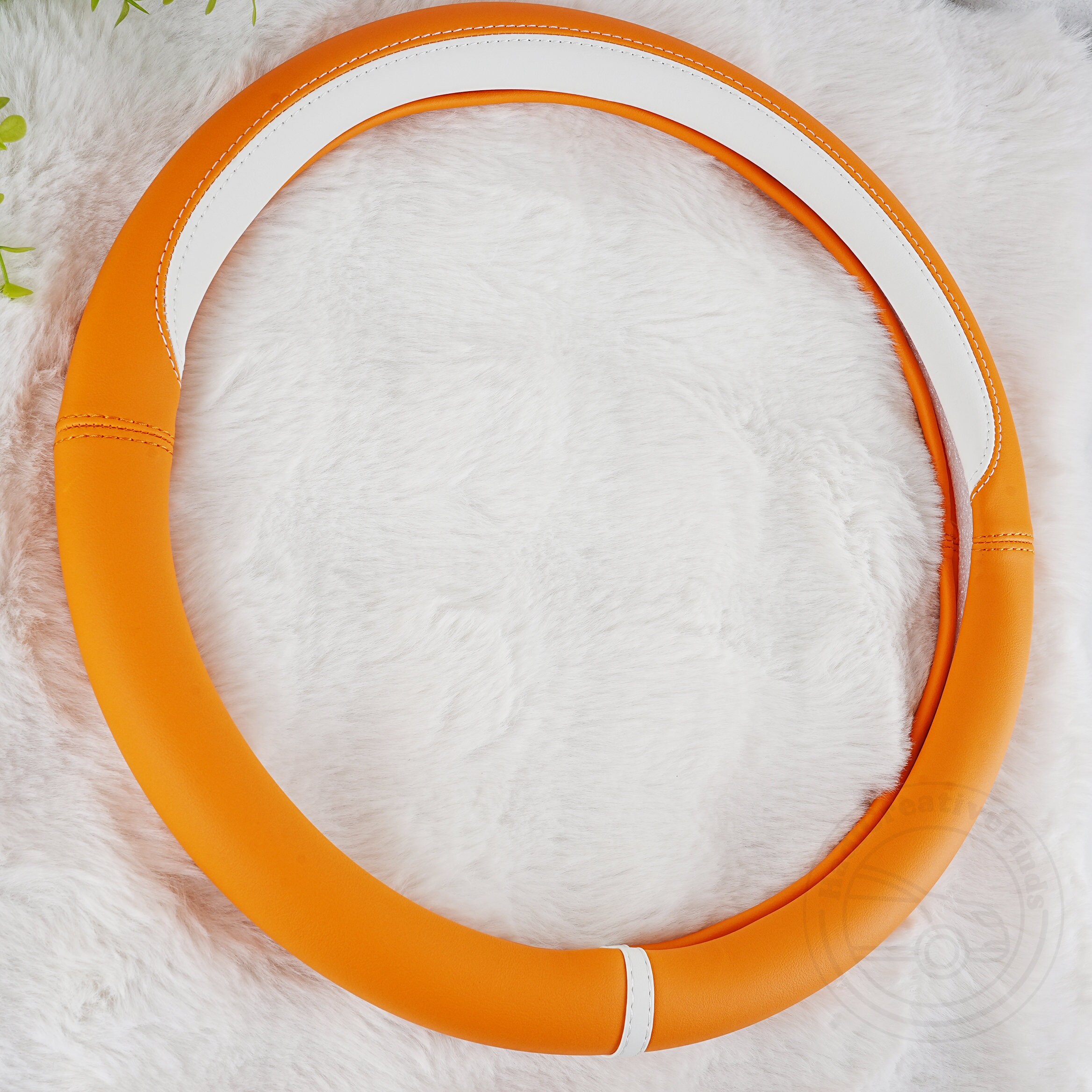 Minimalist Orange White Steering Wheel Cover, Leather Car Accessories ...