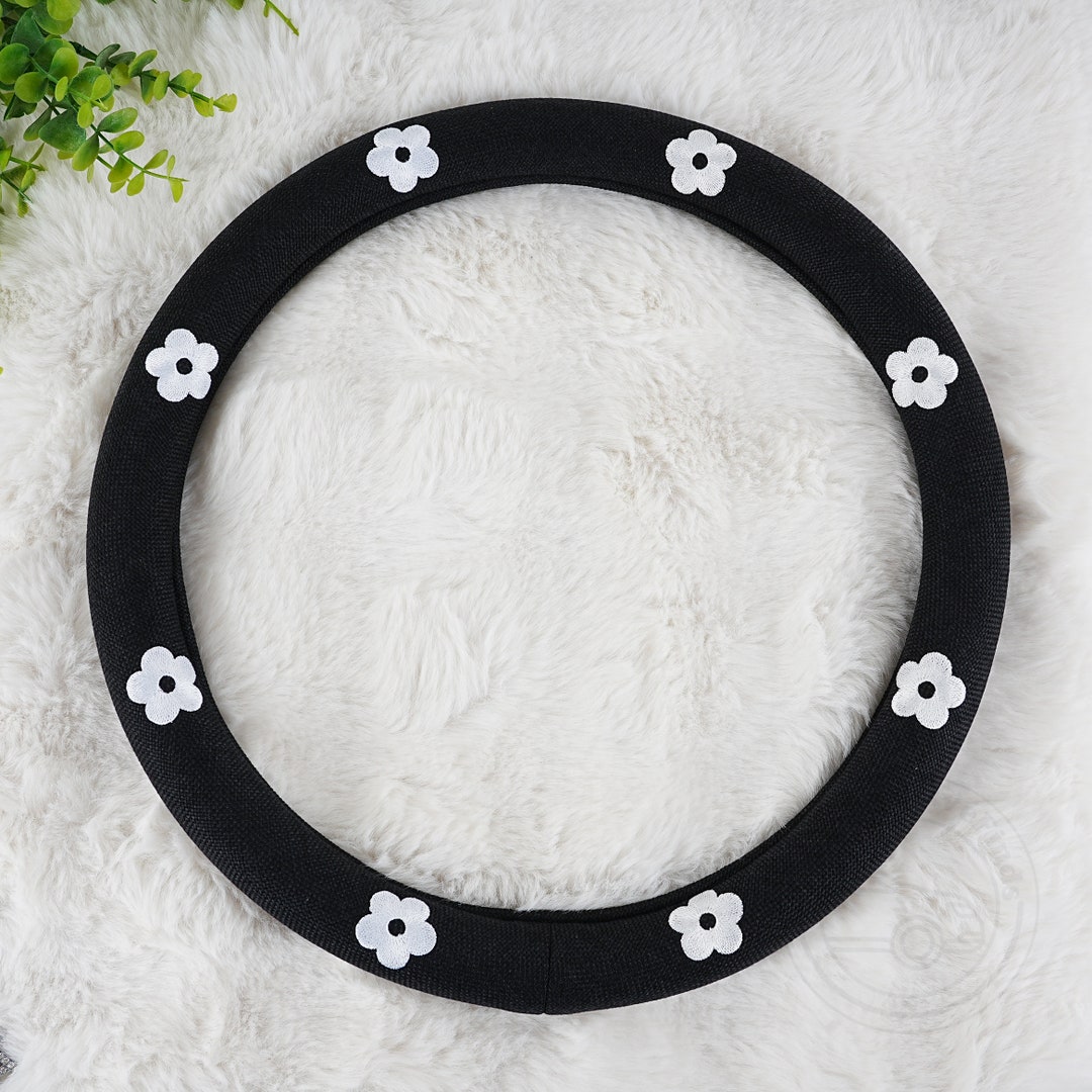 Cute Embroidered Flower Steering Wheel Cover, Lovely Little Daisy Steer ...