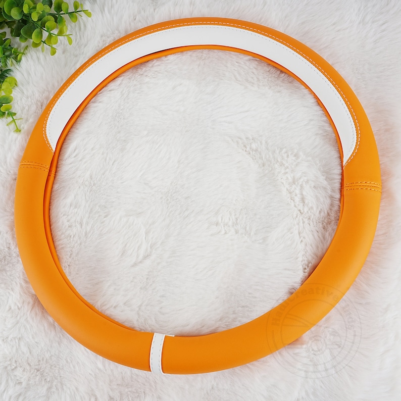Minimalist Orange White Steering Wheel Cover, Leather Car Accessories ...