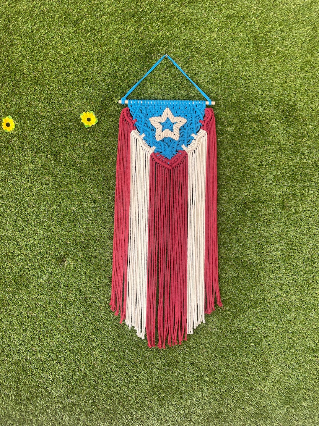 Puerto Rico Flag Macrame, Wall Hanging Macrame, Bohemian Decor, Macrame ...