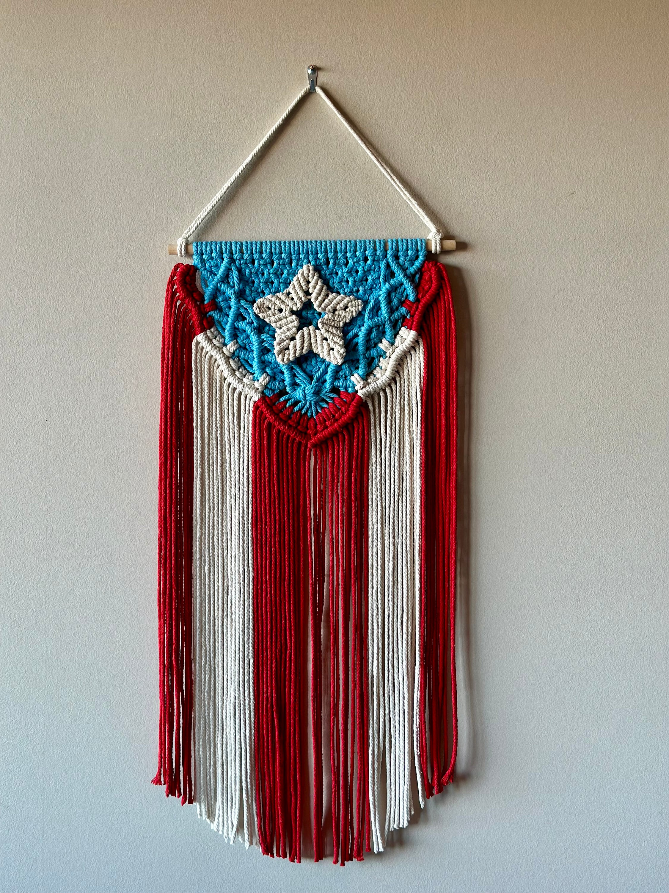 Puerto Rico Flag Macrame, Wall Hanging Macrame, Bohemian Decor, Macrame ...