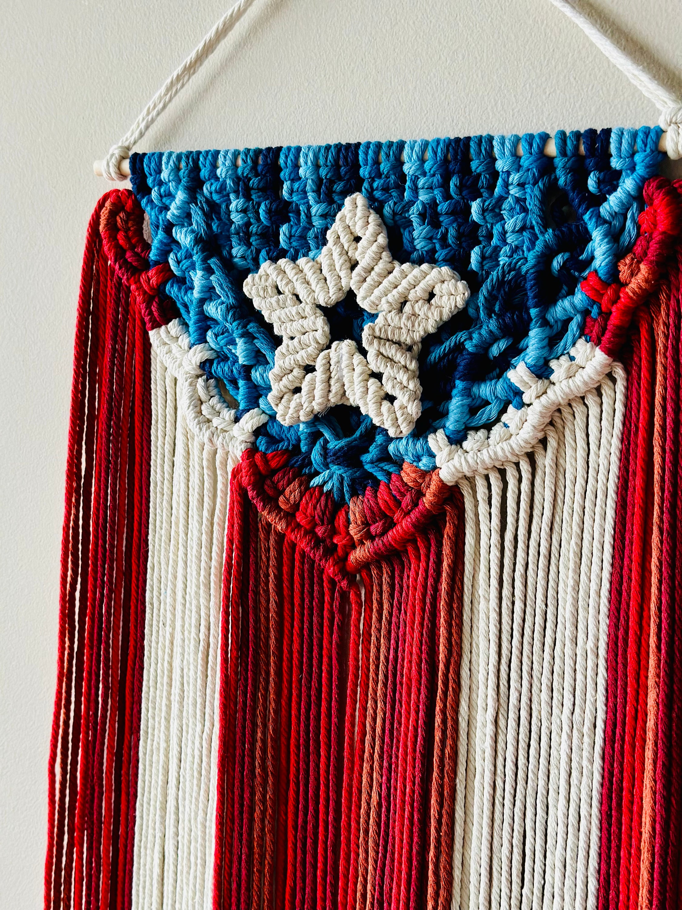 Puerto Rico Flag Macrame, Knitted, Vintage, Wall Hanging Macrame ...
