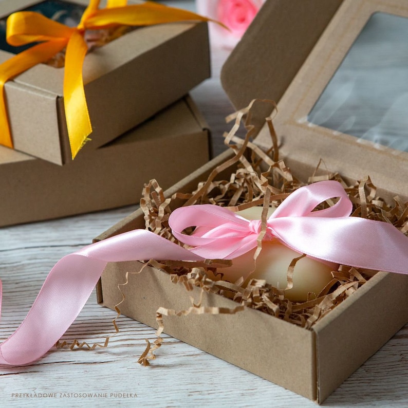 50PCS Kraft Folding Box With Window Gift Box Natural Brown Cardboard ...