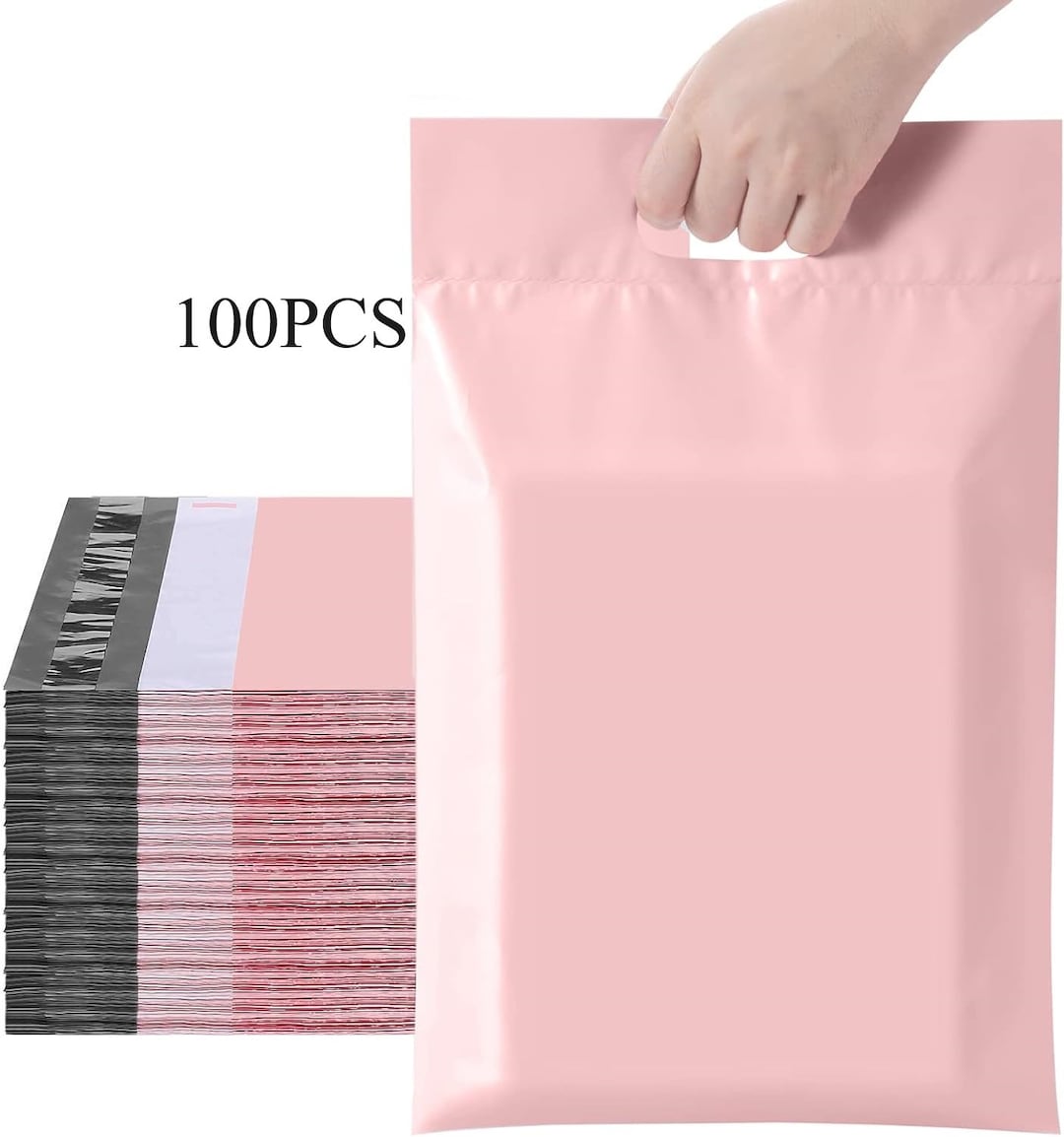 100PCS Pink Poly Mailers With Handles Packaging Bags With Self Sealing ...