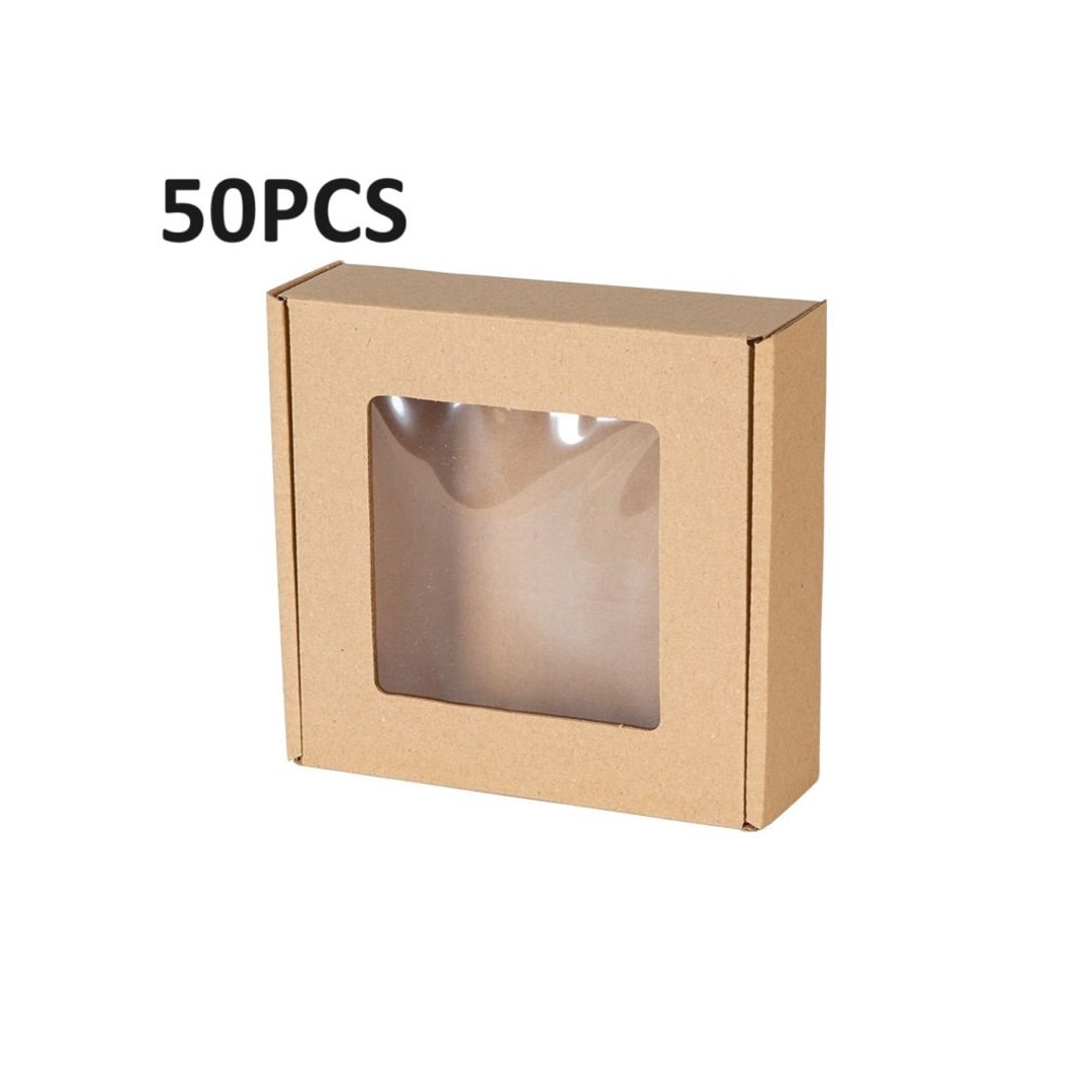 50PCS Kraft Folding Box With Window Gift Box Natural Brown Cardboard ...