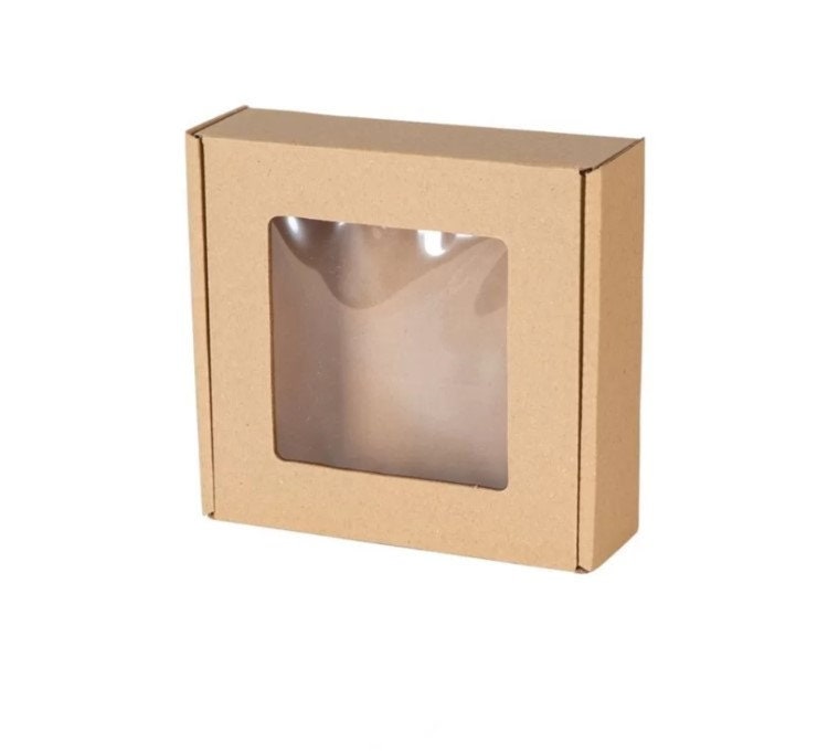 50PCS Kraft Folding Box With Window Gift Box Natural Brown Cardboard ...