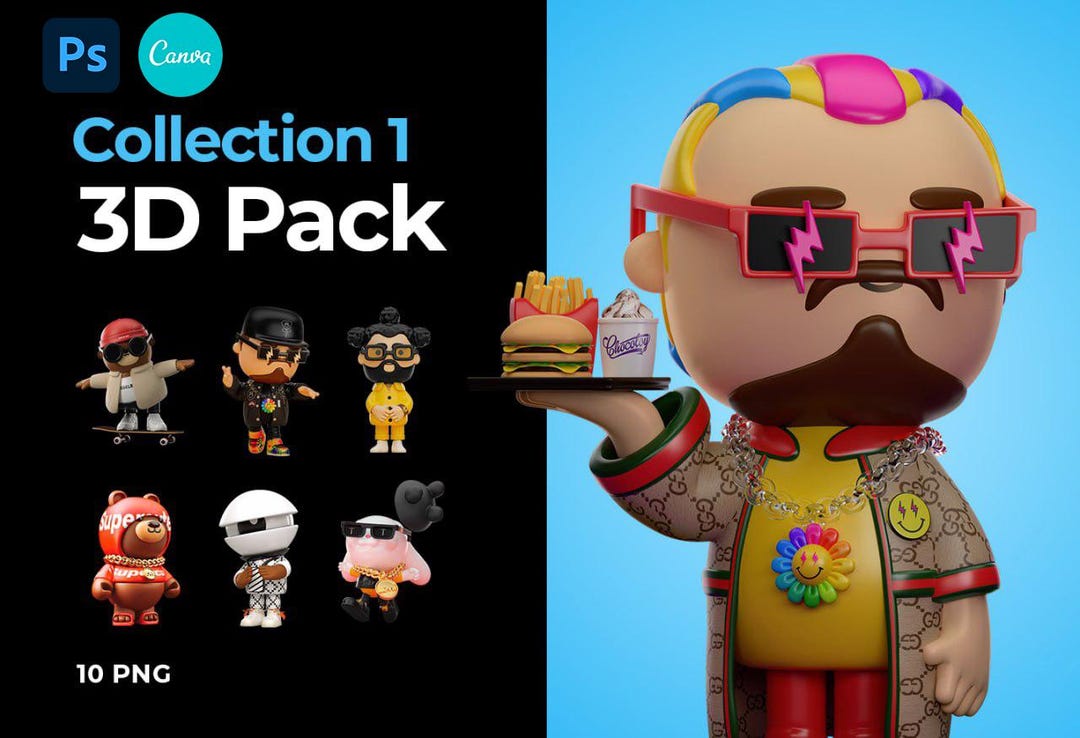 3D PNG Urban Pack – 10 Toy Style Figures (canva & Photoshop) - Etsy