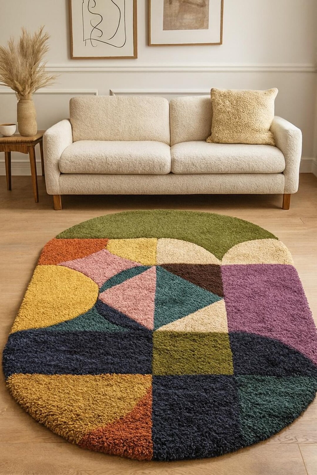 Modern Geometric Round Rug – Colorful Abstract Patchwork Circle Area ...