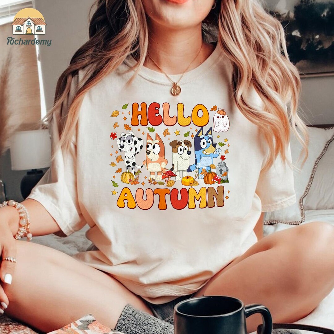 Bluey Fall Sweatshirt Bluey Hello Autumn Shirtbluey Bingo - Etsy