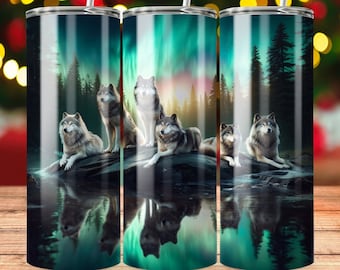 Wolfpack Northern Lights Tumbler Wrap: 20 Oz Skinny Sublimation Design ...