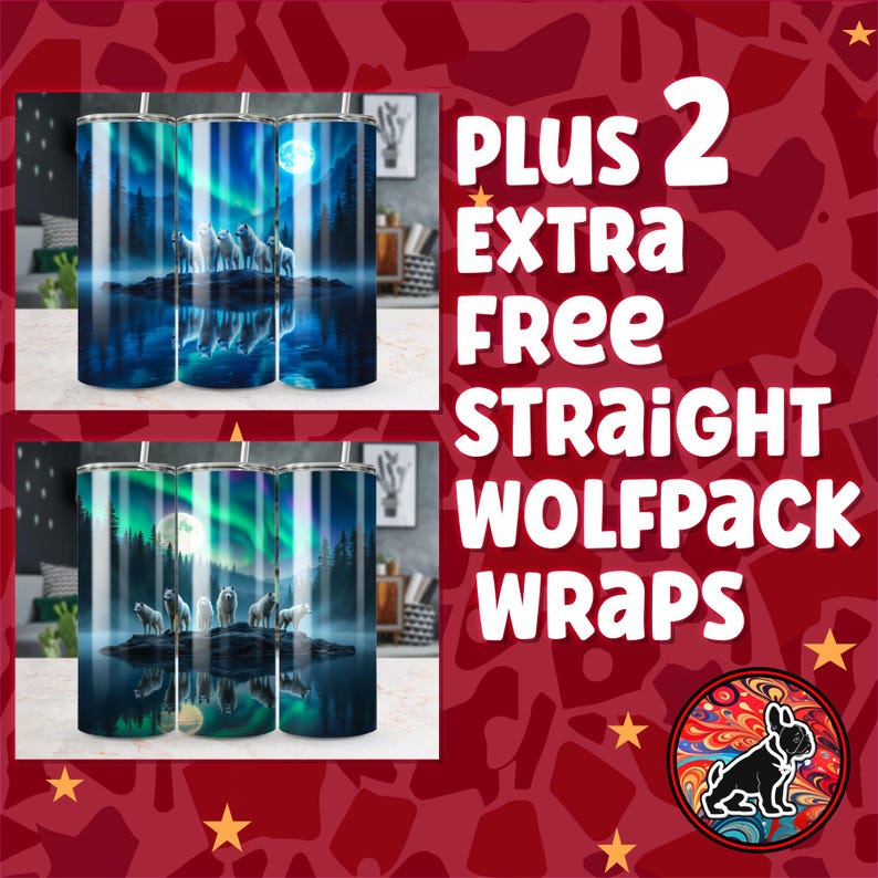 Northern Lights Wolf Tumbler Wrap: 20 Oz Skinny Sublimation Design ...
