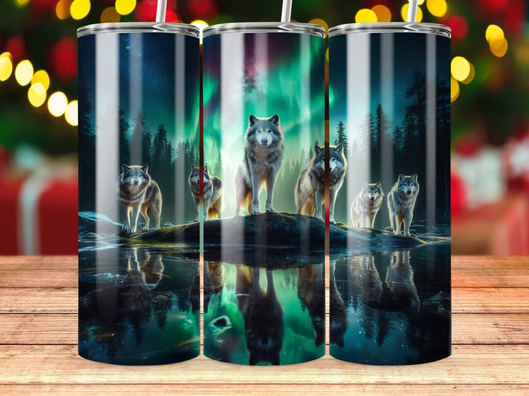 Northern Lights Wolfpack Tumbler Wrap, Sublimation Design (digital ...