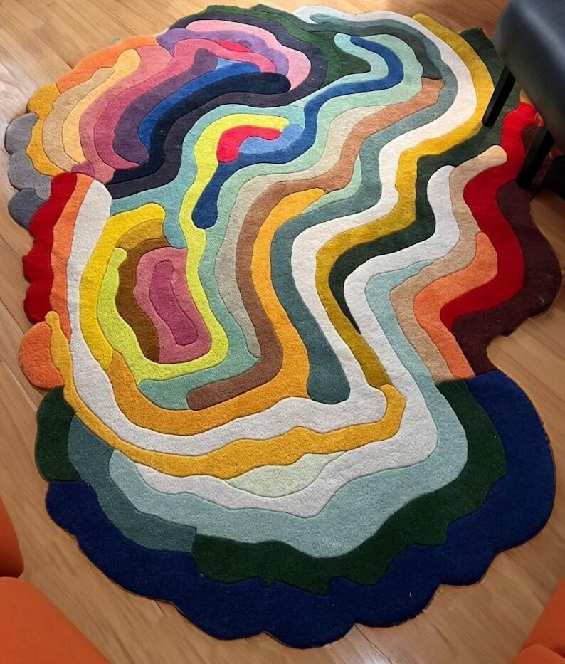 Multi Color Hand Tufted Irregular Shape Wool Rug Carpets for Bedroom ...