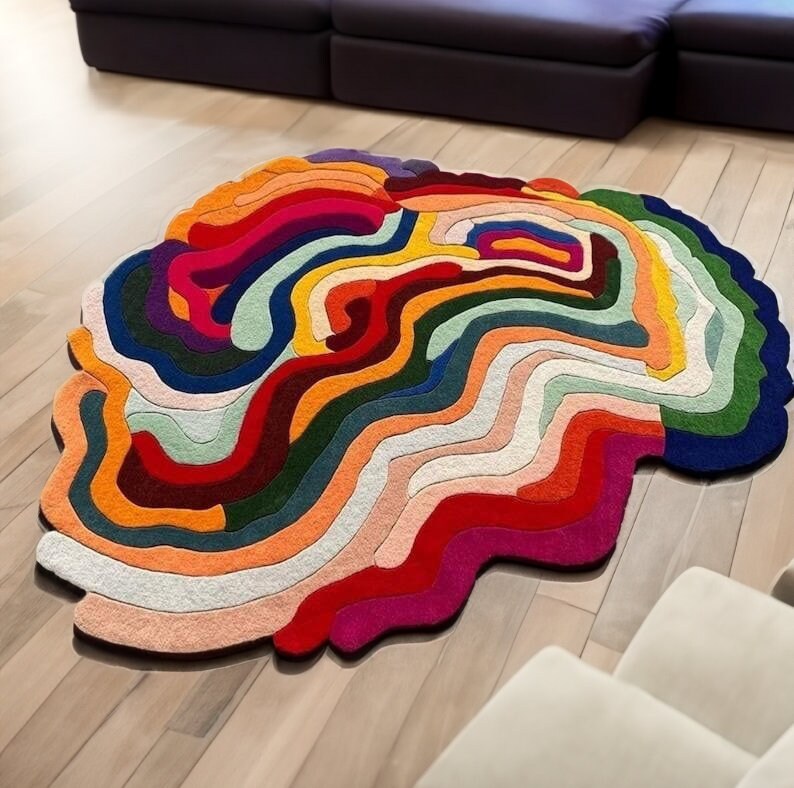Multi Color Hand Tufted Irregular Shape Wool Rug Carpets for Bedroom ...