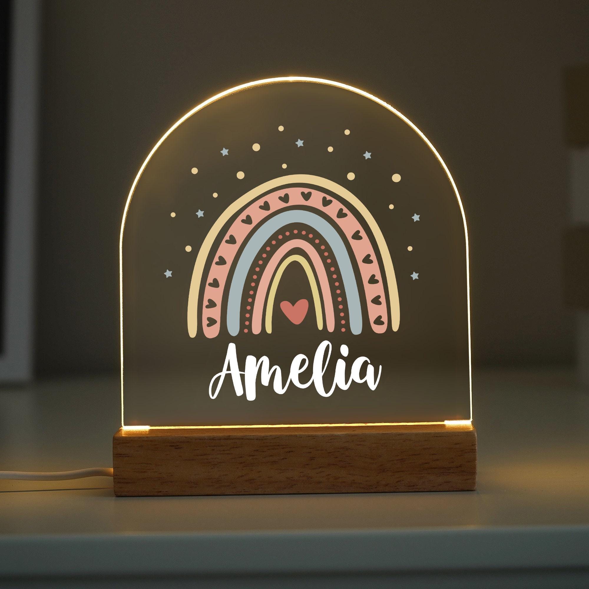 Personalised LED Nursery Lamp, Kids Night Light Gift, Rainbow Light ...