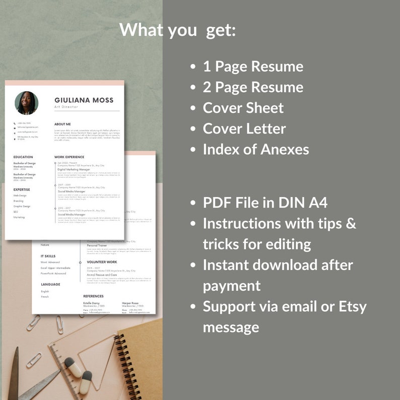 Minimalist Resume Template Rose - Editable CV Template - Instant ...