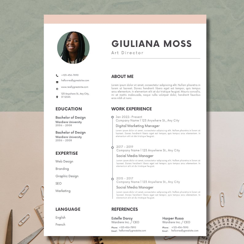 Minimalist Resume Template Rose - Editable CV Template - Instant ...