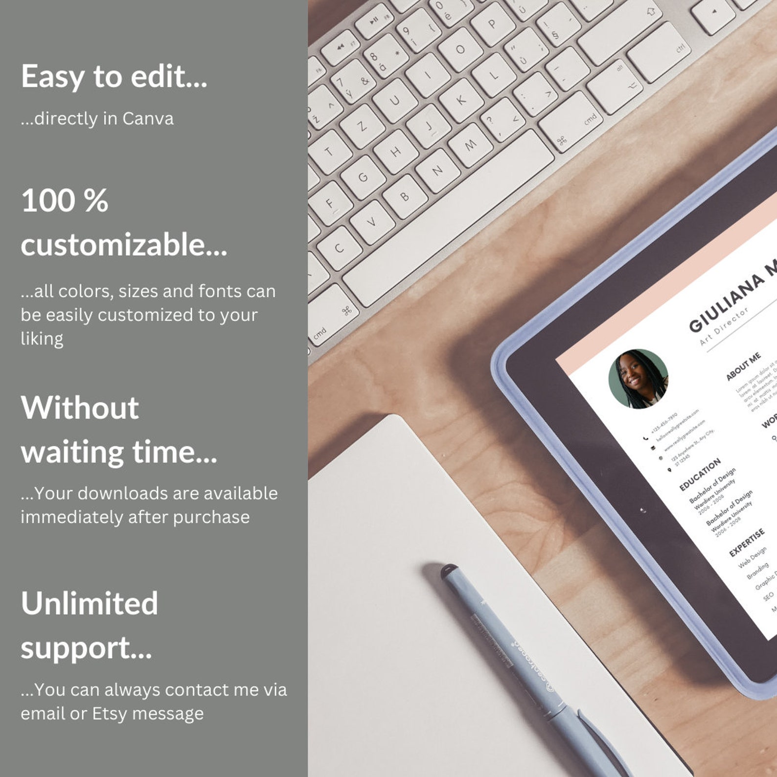 Minimalist Resume Template Rose - Editable CV Template - Instant ...