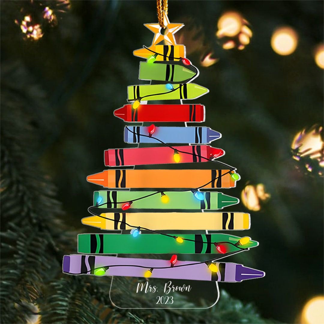 Personalized Crayon Tree Christmas Ornament Custom Teacher - Etsy