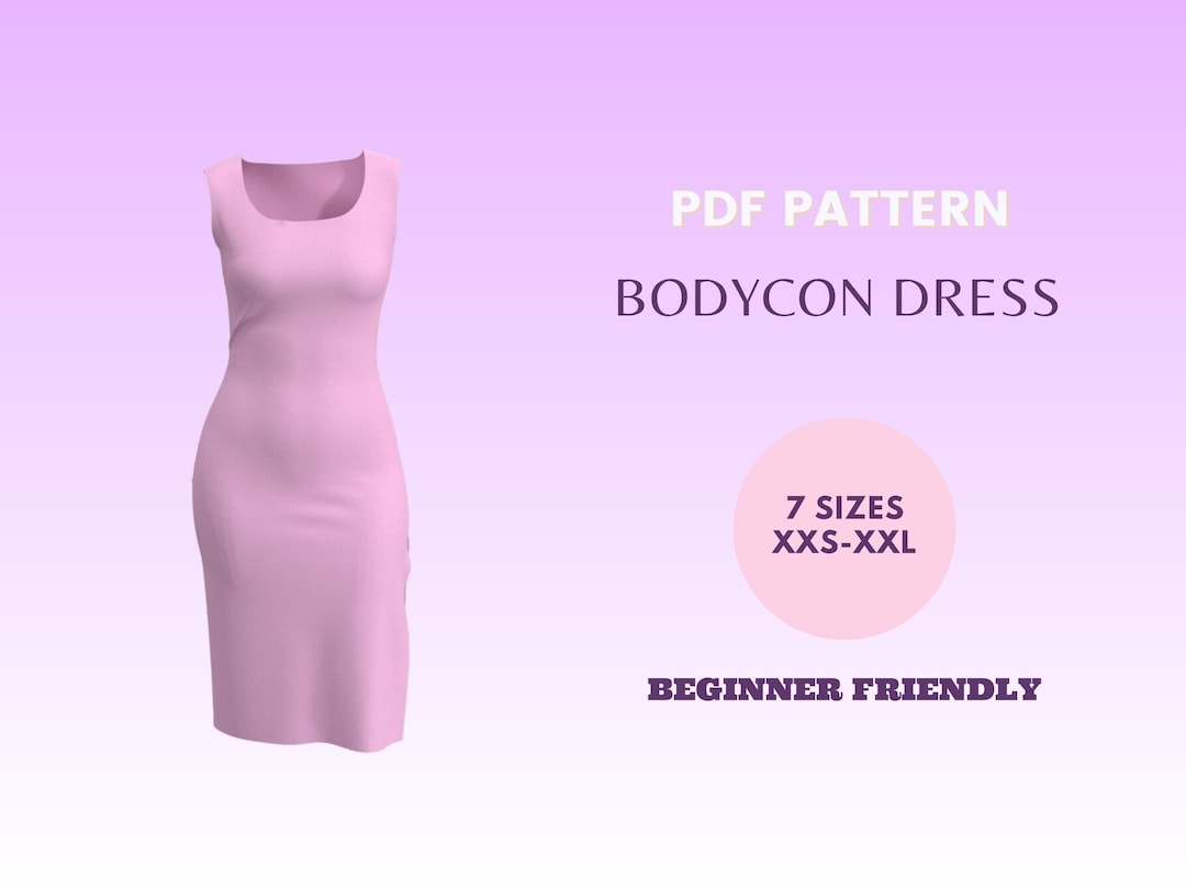 Bodycon Dress Sewing Pattern| Midi Dress Pattern| Slit Dress Pattern ...