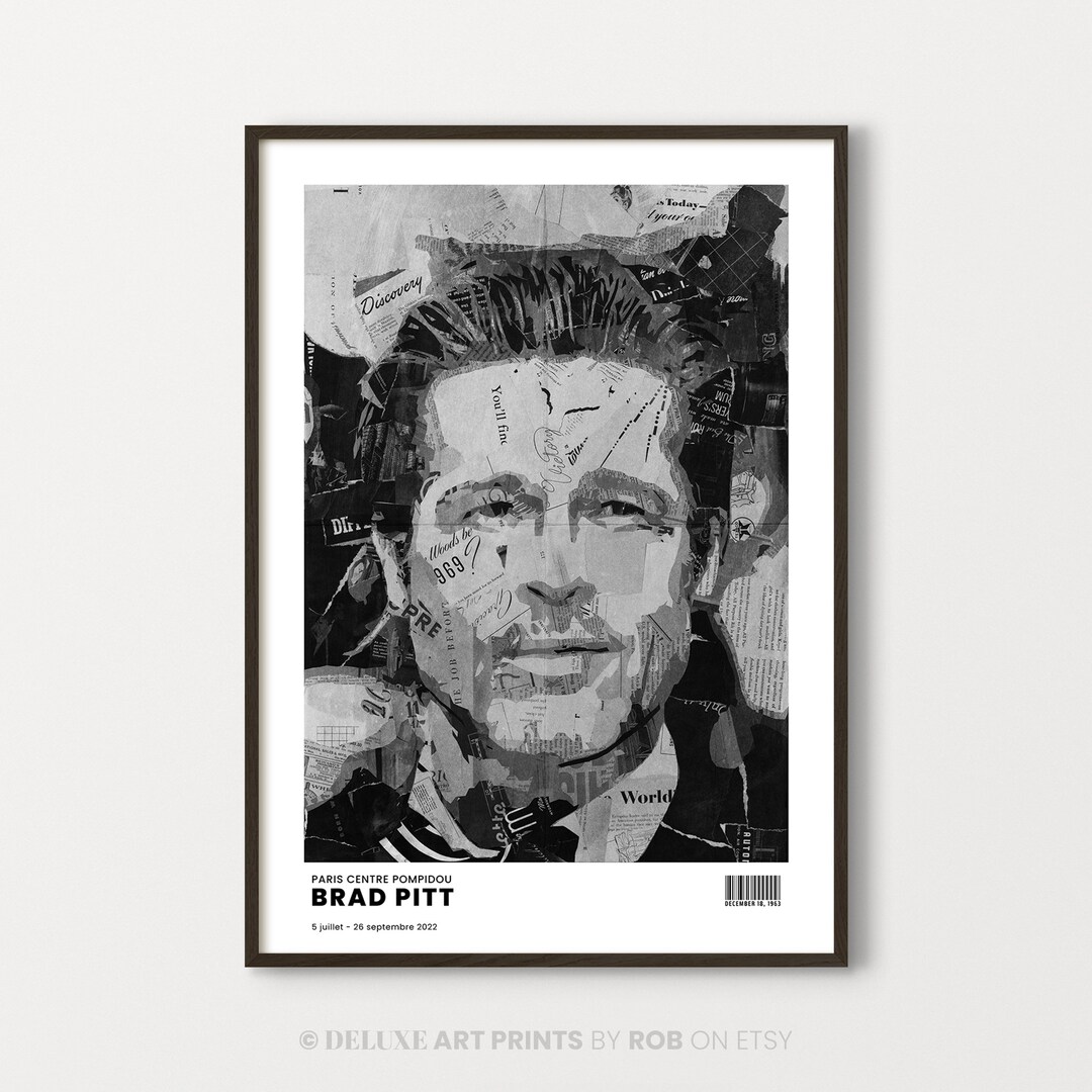 Iconic Brad Pitt Exhibition Poster, Pompidou Art Print, Black and White ...