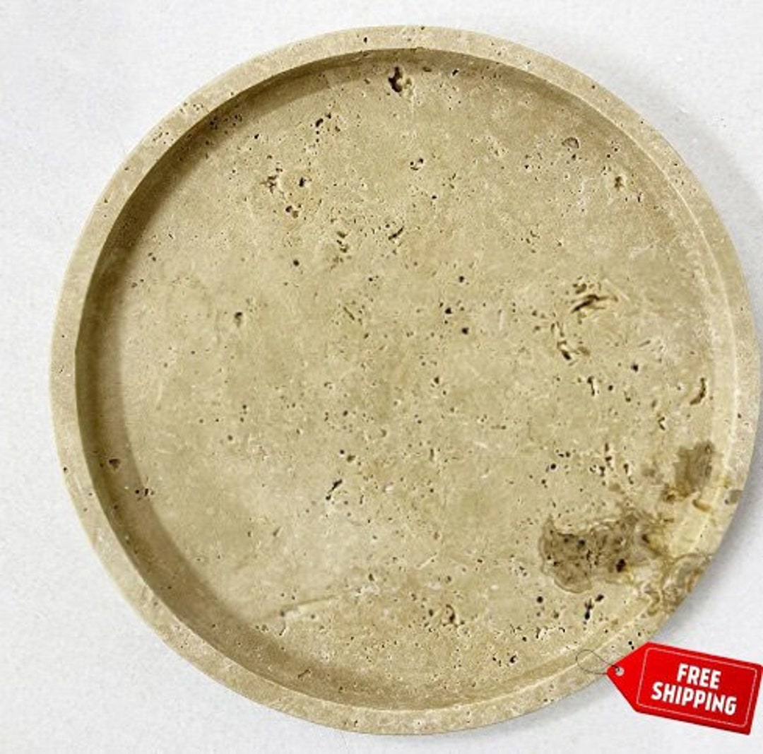 Travertine Bath Tray – Round Marble Vanity Tray | Coffee Table Tray - Etsy