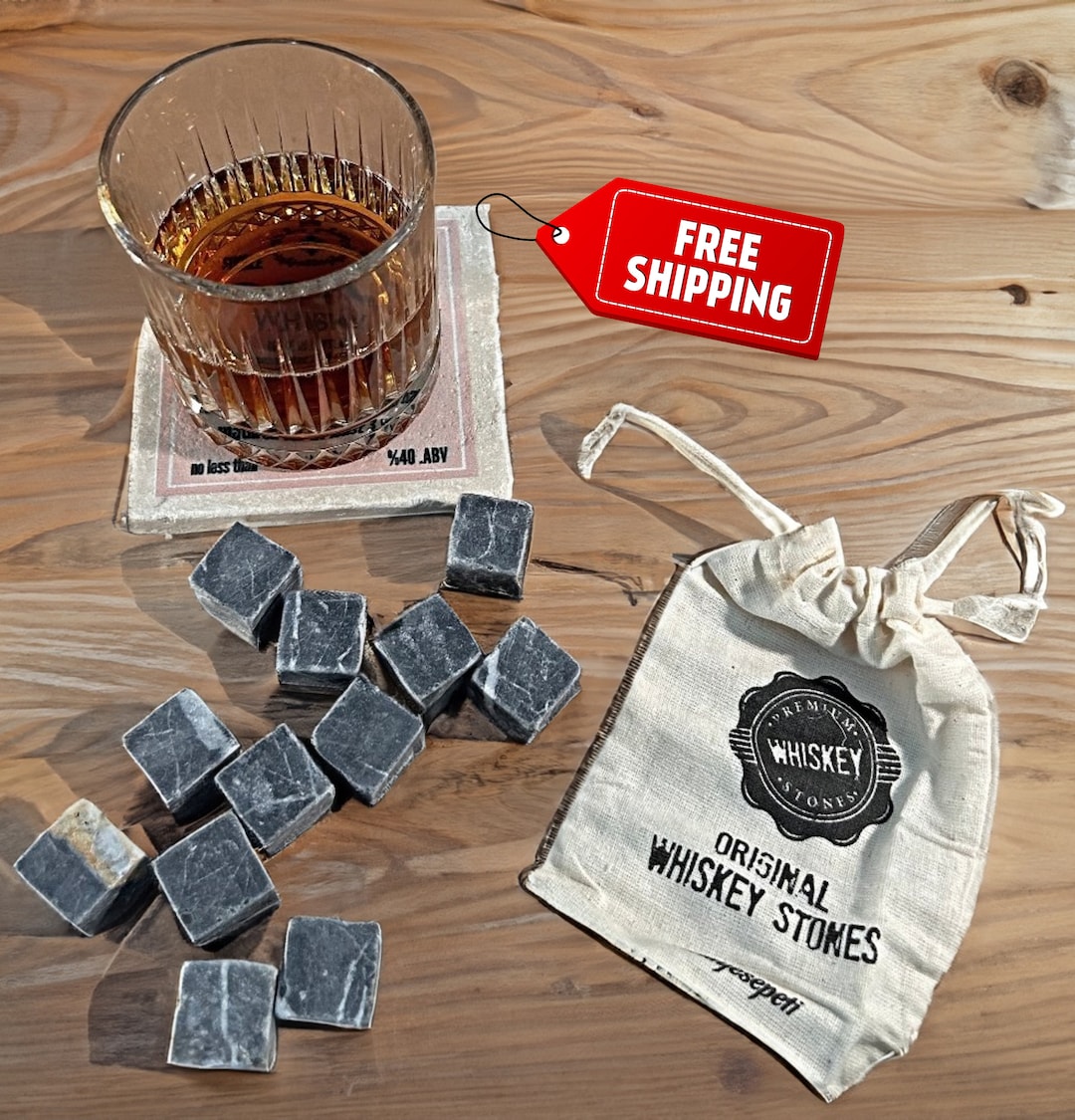 Marble Whiskey Stones Gift Set – Handcrafted Whiskey Glass, Coaster ...