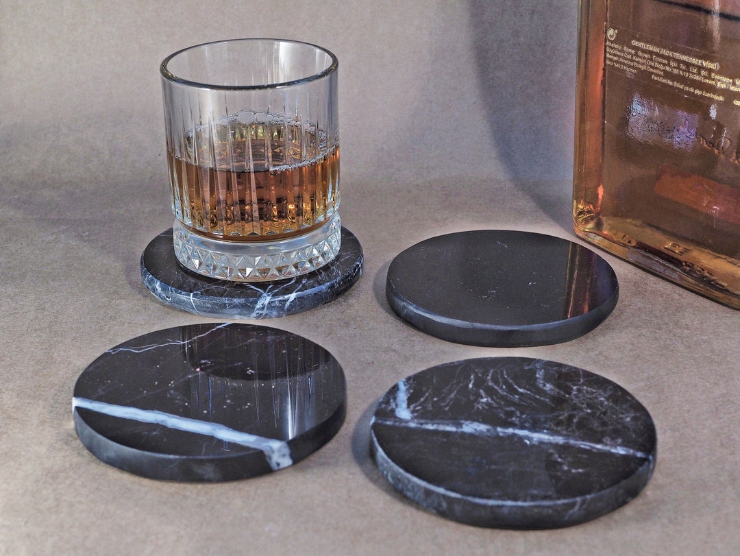 4 Marble Drink Coasters, Coaster Set of 4, Modern Marble Coasters, Beer ...