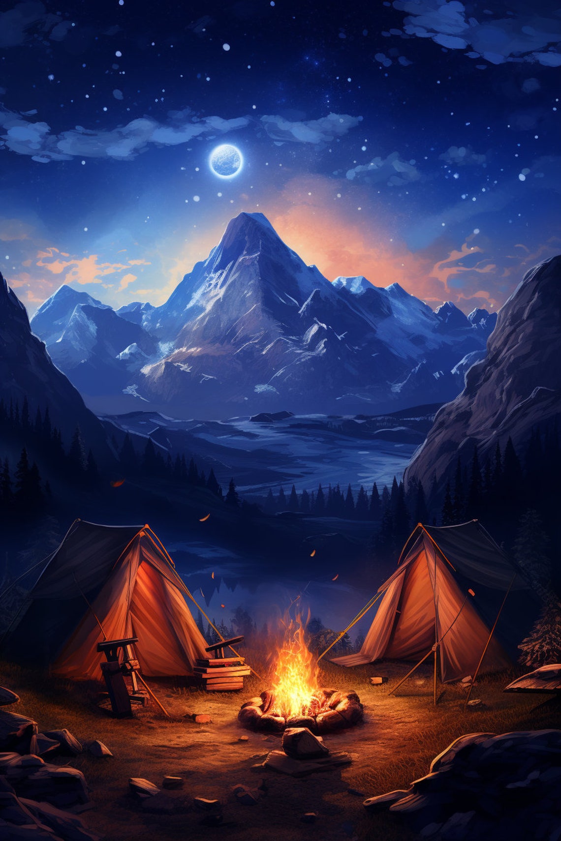 Tent With a Campfire Art Mockup Printable Images Downloadable Picture ...
