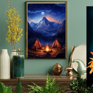 Tent With a Campfire Art Mockup Printable Images Downloadable Picture ...