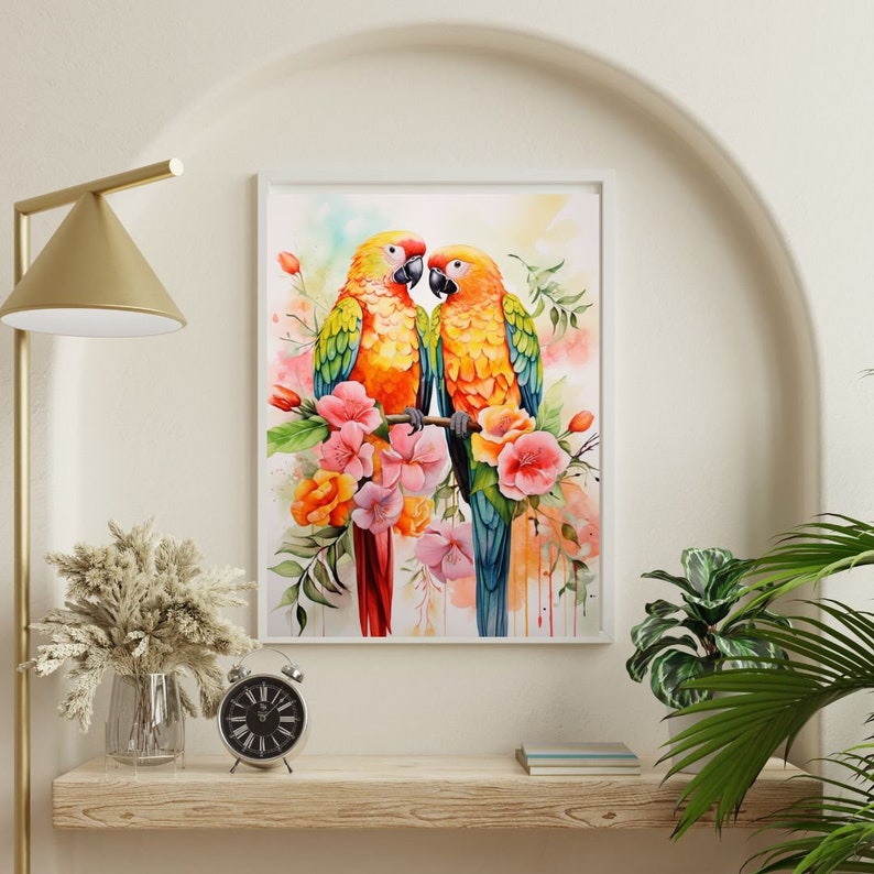 Twin Parrot Art Mockup Printable Images Downloadable Picture Frame Wall ...