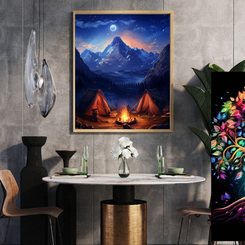 Tent With a Campfire Art Mockup Printable Images Downloadable Picture ...