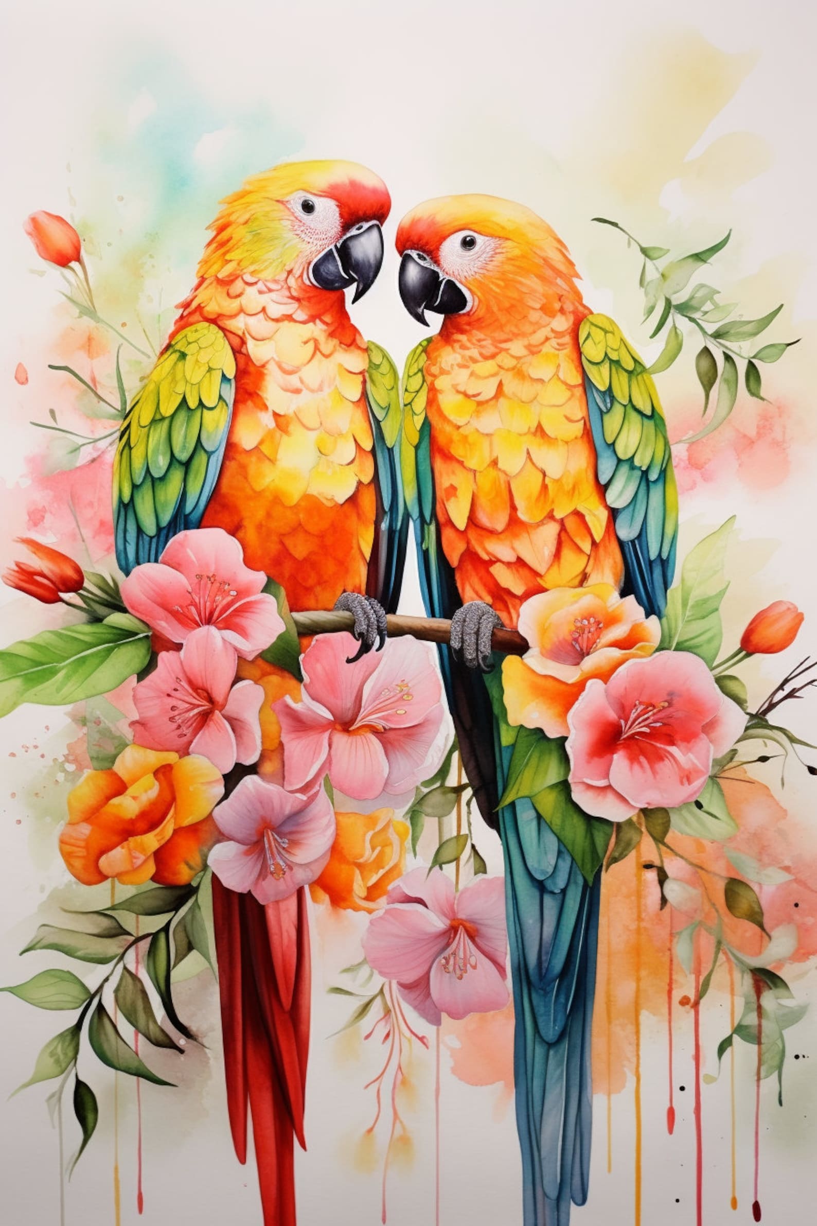Twin Parrot Art Mockup Printable Images Downloadable Picture - Etsy