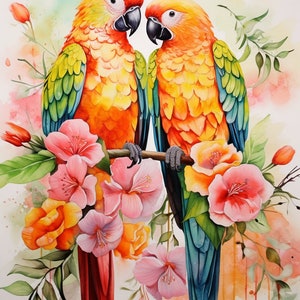 Twin Parrot Art Mockup Printable Images Downloadable Picture Frame Wall ...