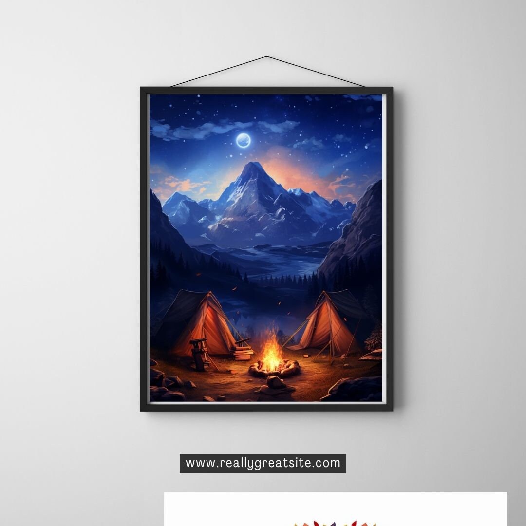 Tent With a Campfire Art Mockup Printable Images Downloadable Picture ...