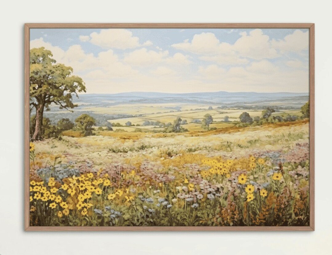 Printable Wildflower Meadow Landscape Watercolour Painting, Landscape ...