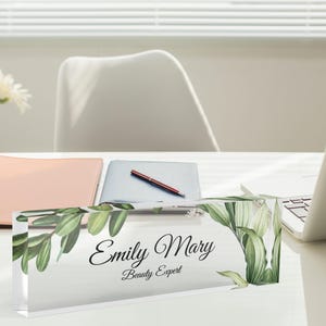 Green Leaf Patterned Name Plate, Name Plate for Desk, Acrylic Name ...