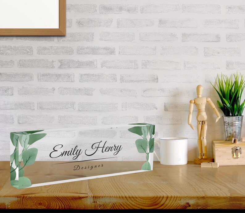 Leaf Desk Name Plate, Custom Name Plate, Office Decor, Acrylic Plaque ...