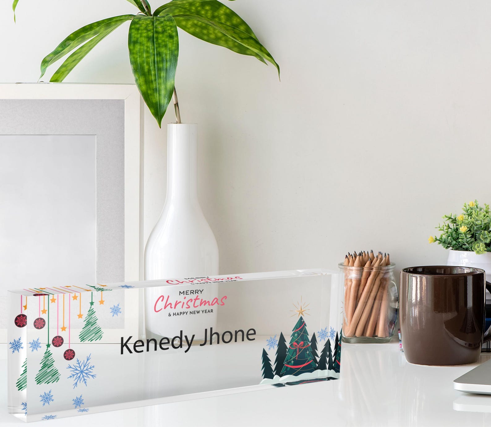 Christmas Themed Desk Name Plate, Custom Name Plate, Acrylic Plaque ...