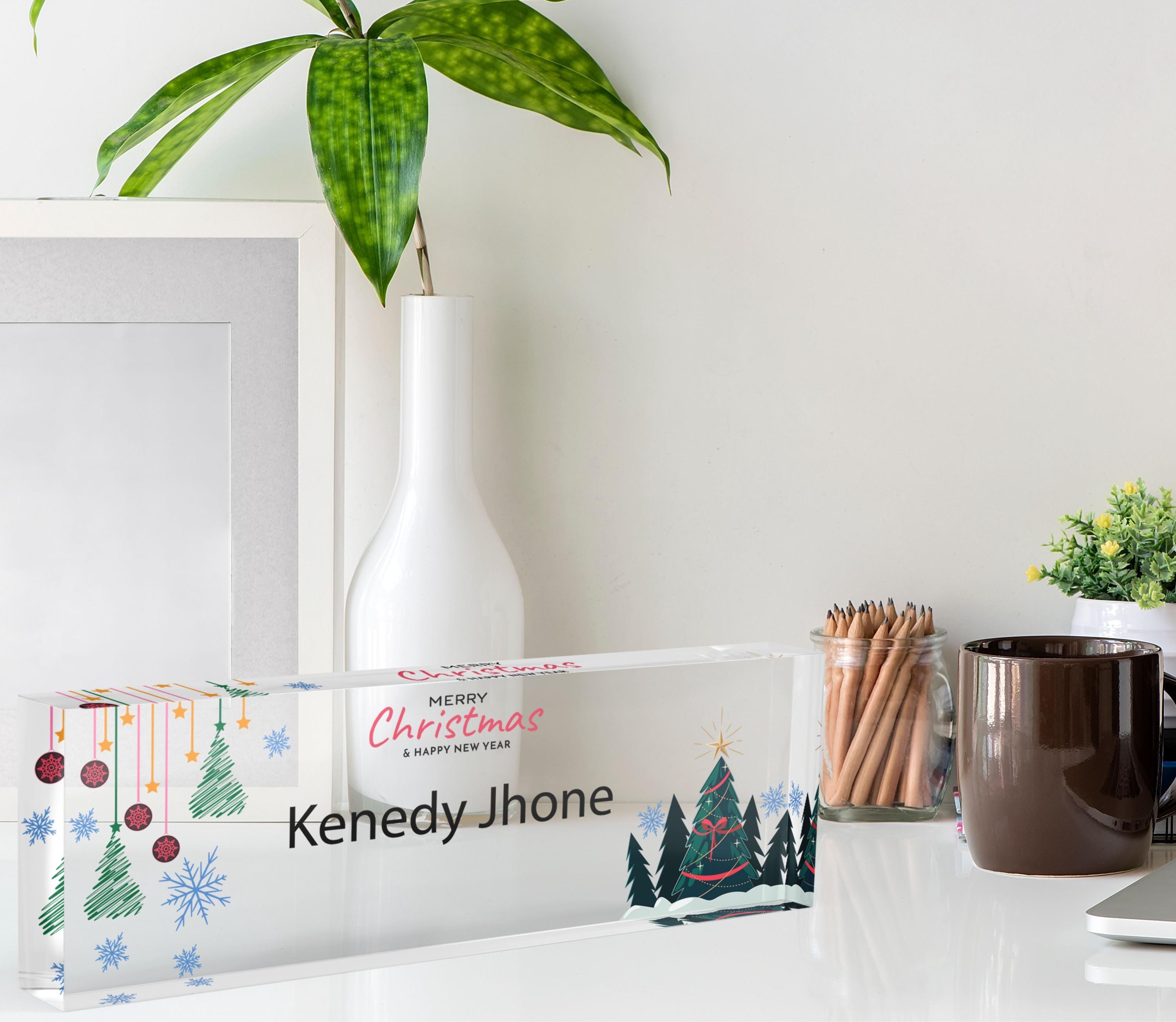 Christmas Themed Desk Name Plate, Custom Name Plate, Acrylic Plaque ...