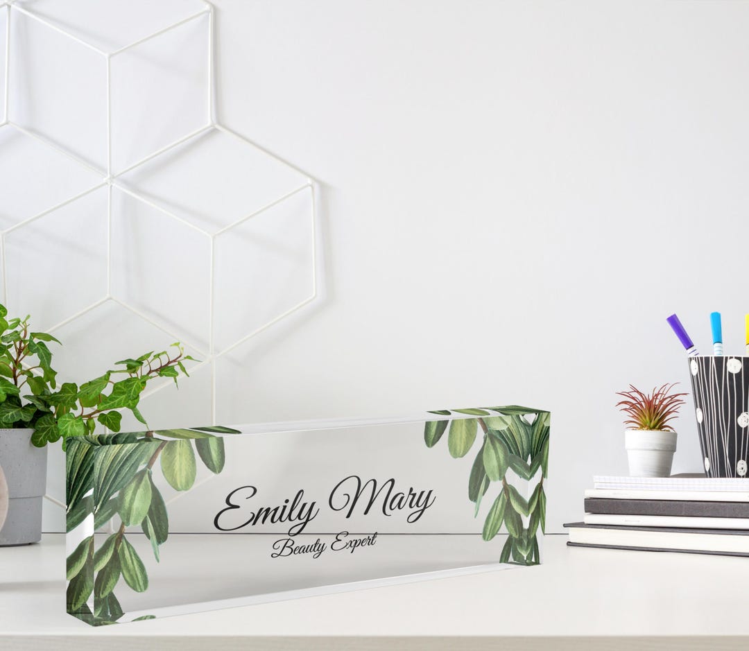 Marble Design Name Plate, Green Leaf Name Plate, Name Plate for Desk ...