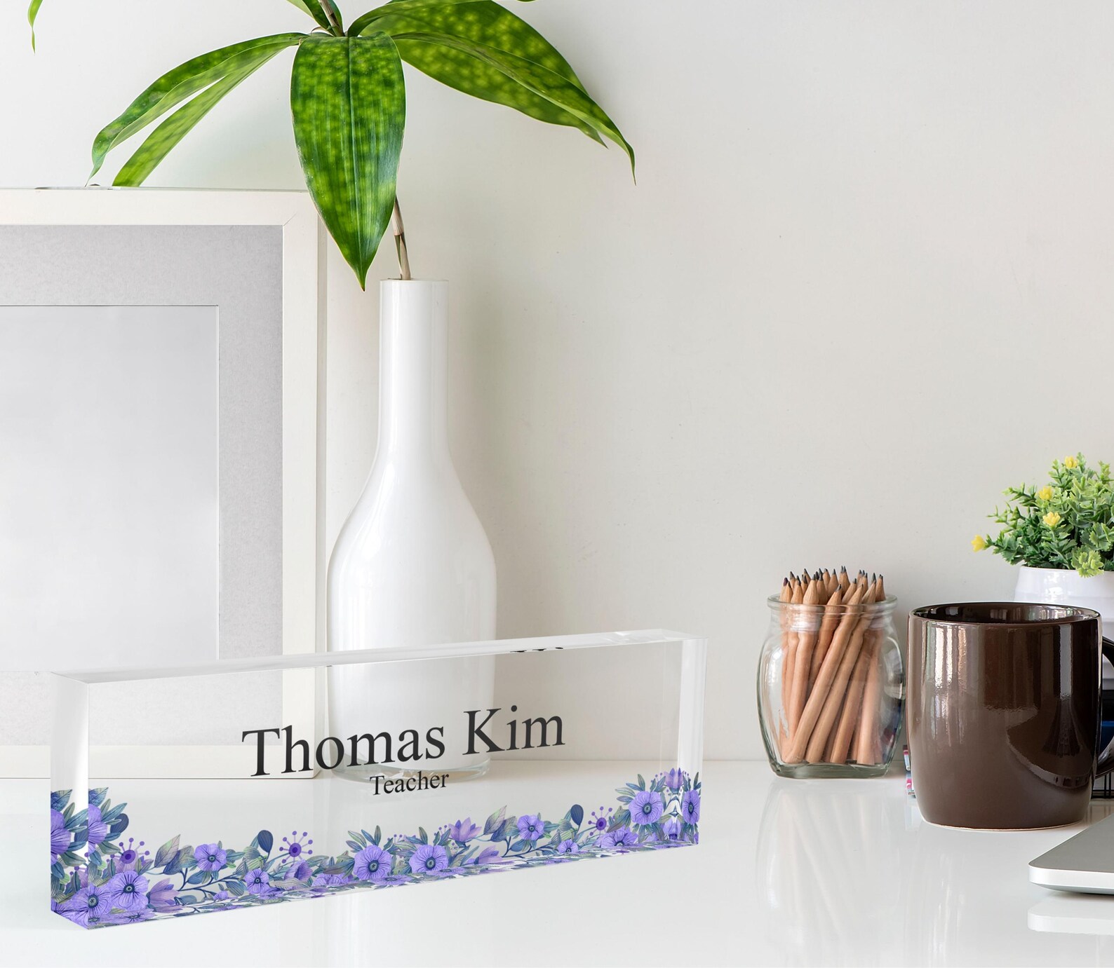 Purple Flowers Name Plate, Custom Name Plate, Personalized Sing, Office ...